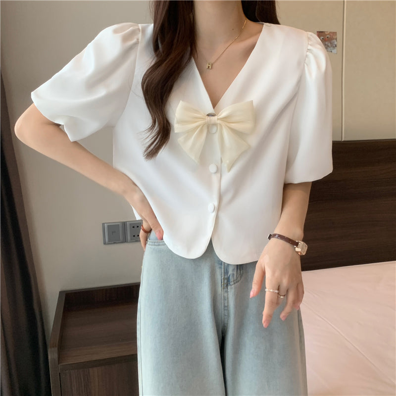 Cute Bow V-Neck Office Shirt – Tomscloth