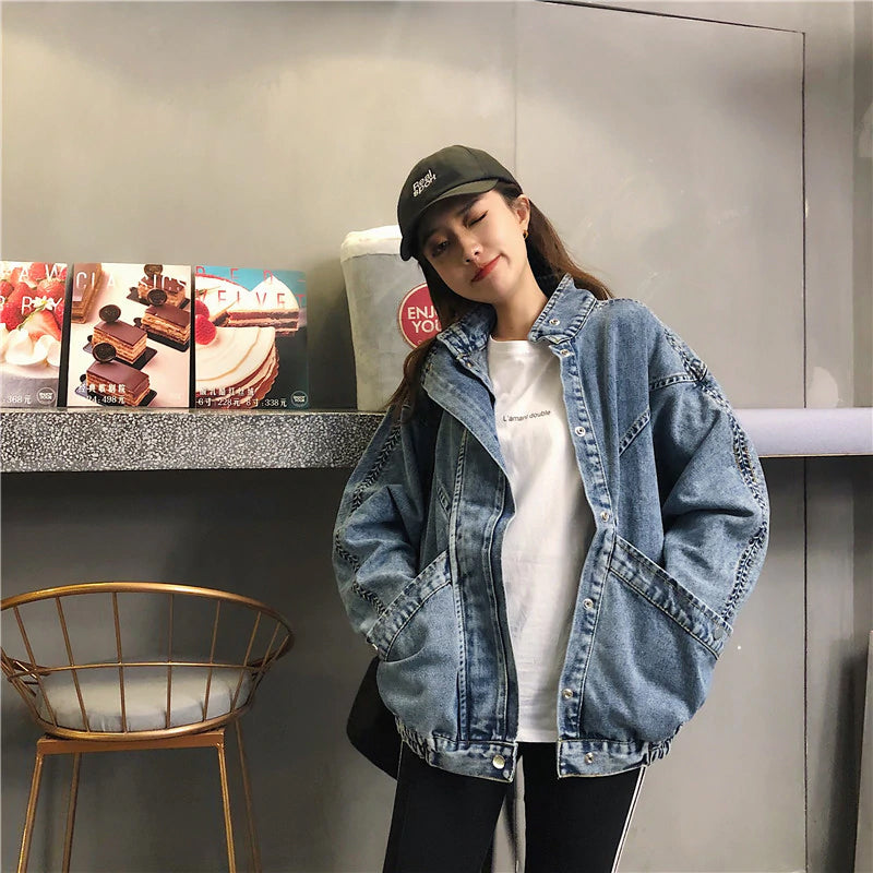 Big Pocket Loose High Collar Denim Jacket – Tomscloth