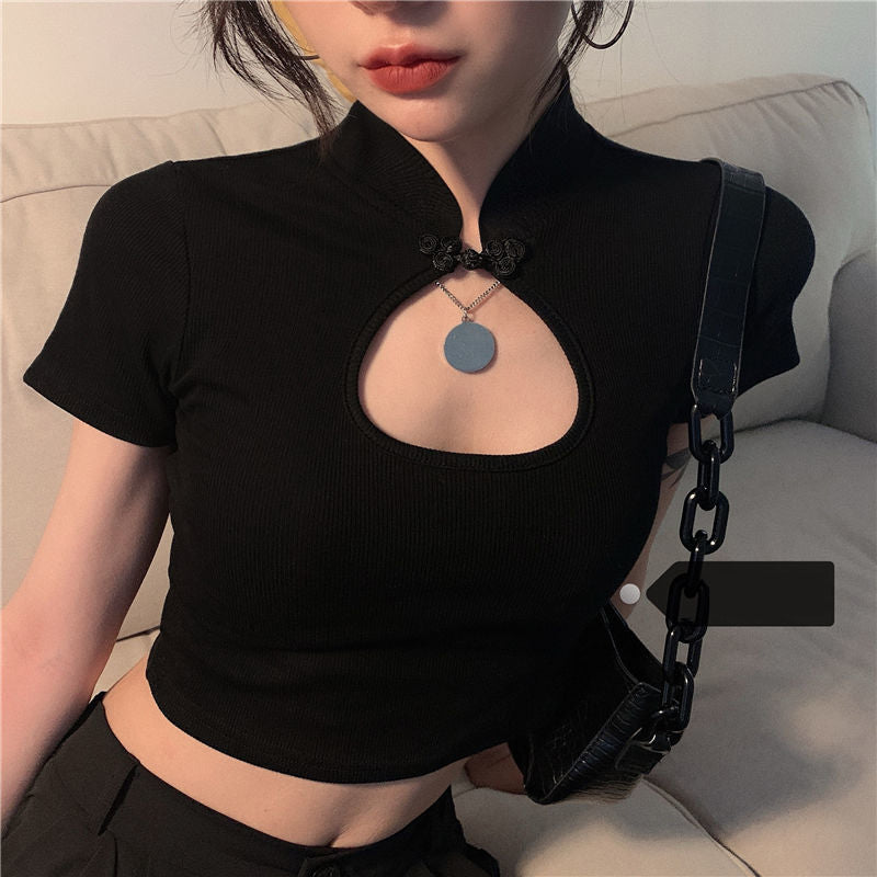 Retro Chinese Style Sexy Cropped Shirt – Tomscloth