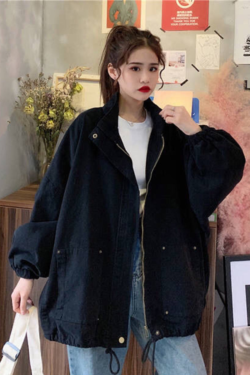 Loose Solid Basic Stand Collar Jackets – Tomscloth