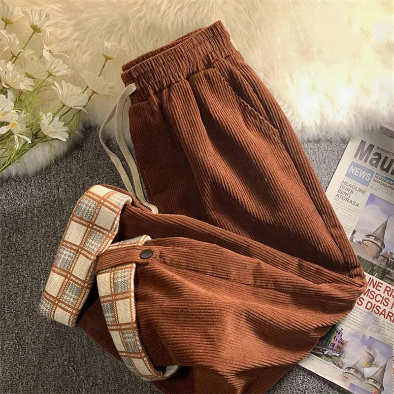 High Waist Plaid Back Side Corduroy Pants – Tomscloth