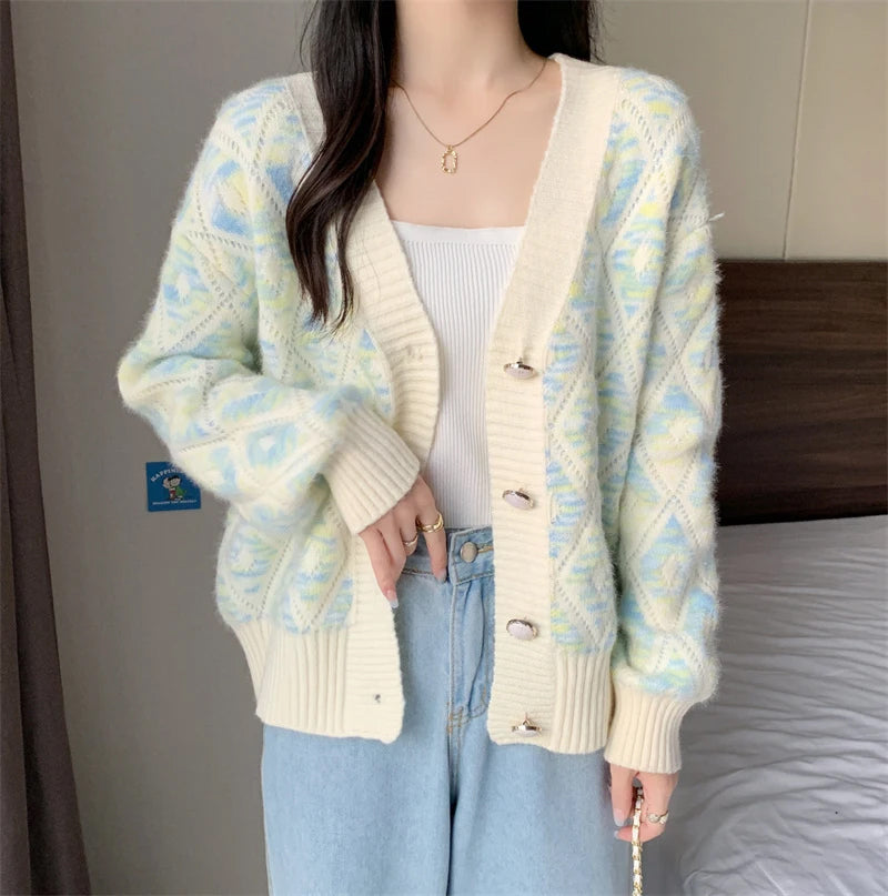 Long Sleeve Retro Elegant Knitted Cardigan Sweater – Tomscloth