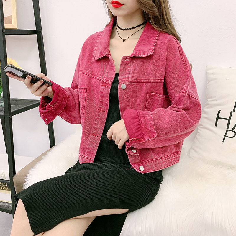 Long Sleeve Cropped Colorful Denim Jacket – Tomscloth
