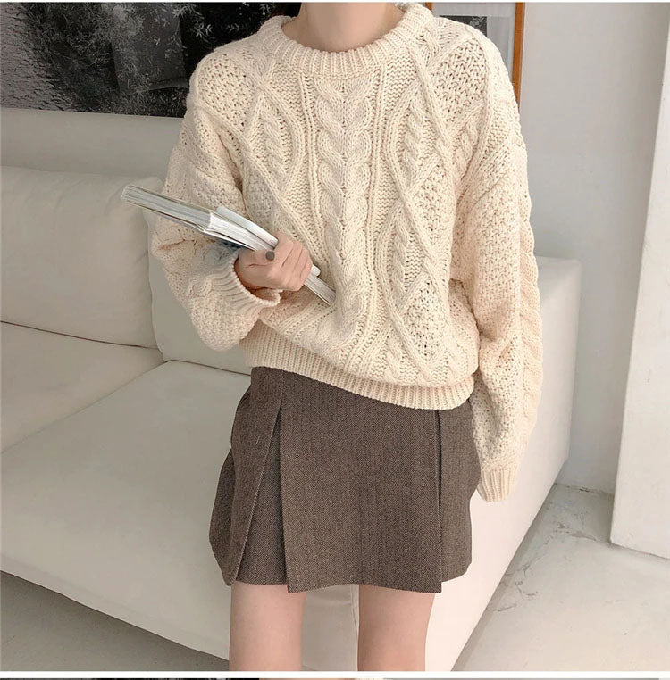 O-Neck Retro Knitted Beige Colors Sweater – Tomscloth