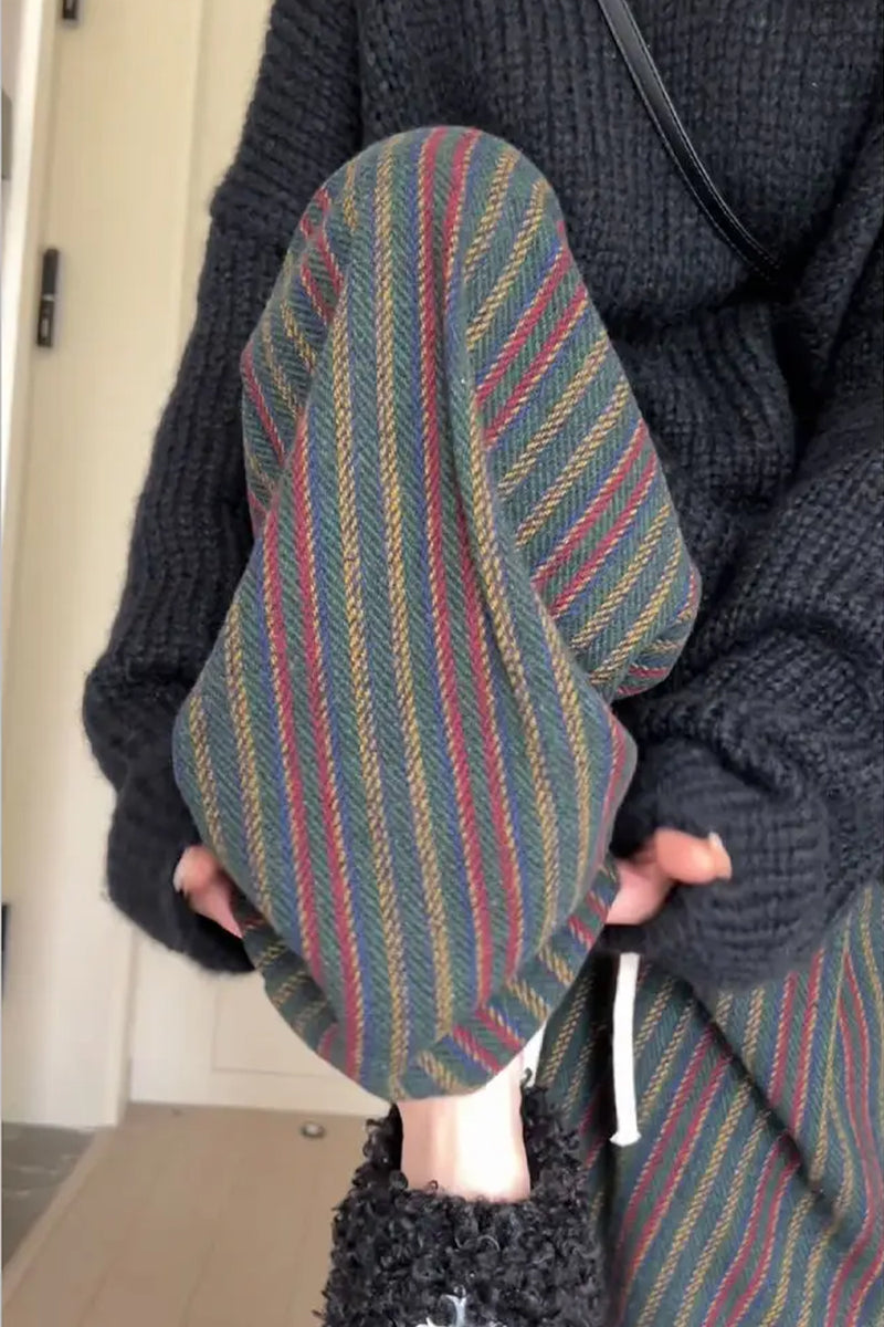 Vintage Stylish Woolen Striped Long Pants – Tomscloth
