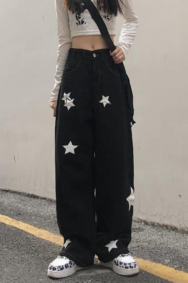 Retro Stars Pattern Black Jeans Pants – Tomscloth
