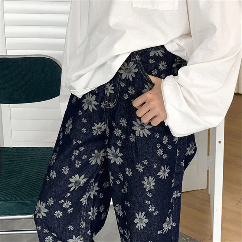 Sunflower Printed Wide Leg Denim Jeans Pants – Tomscloth