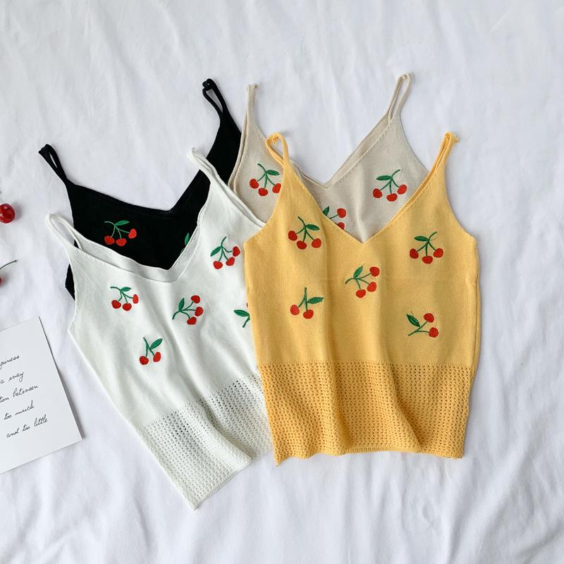 Knitted Cherry Embroidered Crop Top – Tomscloth
