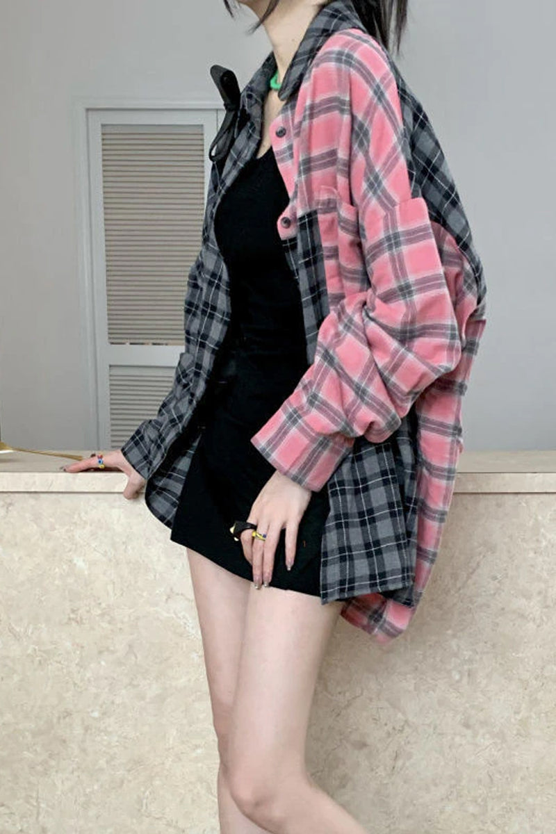 Loose Combine Colors Plaid Blouse Shirt – Tomscloth