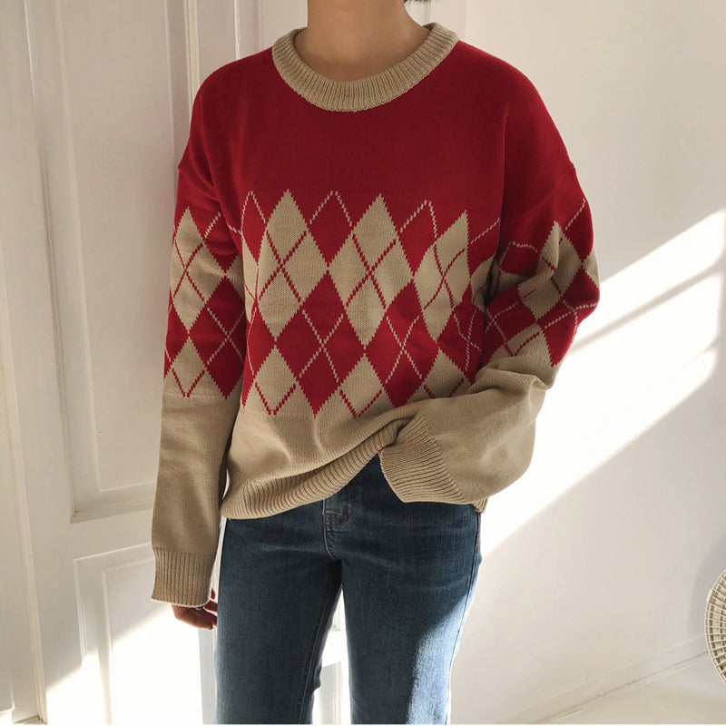 Vintage Diamond Pattern Knitted Sweater – Tomscloth