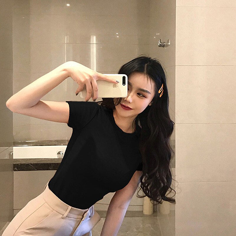 Cute Solid Colors Cropped Slim Shirt – Tomscloth