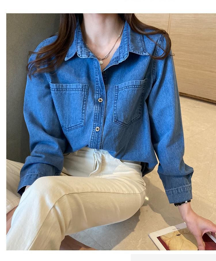 Loose Vintage Denim Elegant Blouse Shirt – Tomscloth