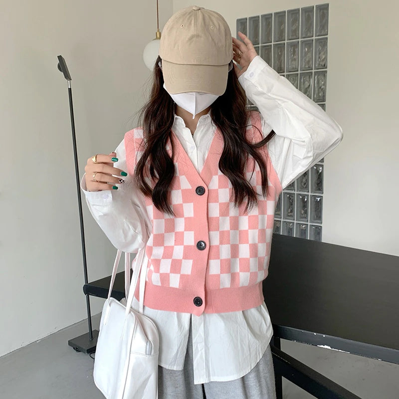 Colorful Checkered Sleeveless Vest Sweater – Tomscloth