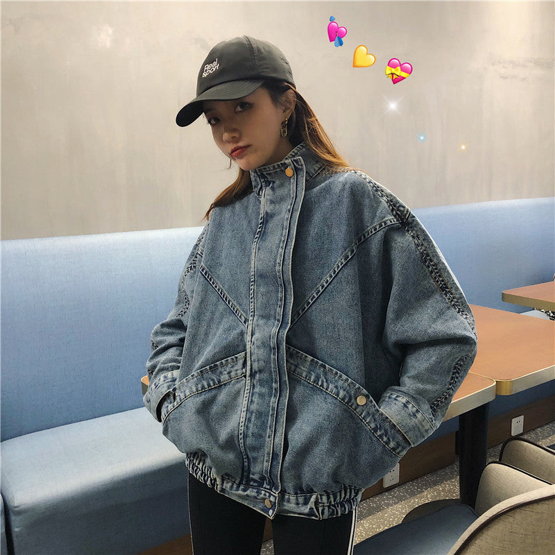 Big Pocket Loose High Collar Denim Jacket – Tomscloth