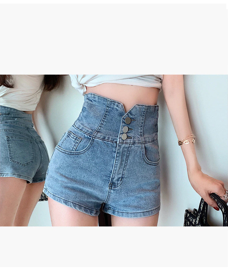 Very High Waist Button Denim Jeans Shorts – Tomscloth