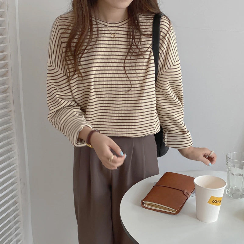 Coffee Color Striped Retro Sweater – Tomscloth