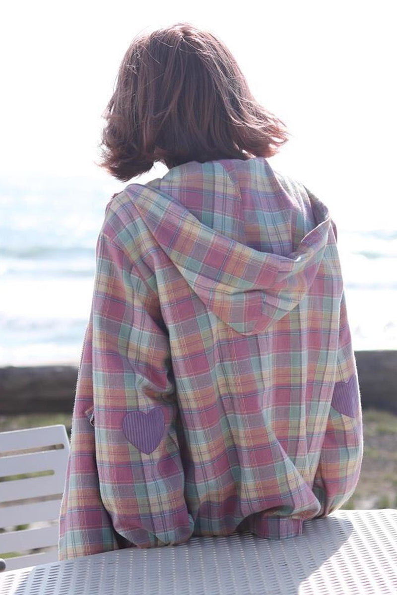 Pastel Pink Plaid Zipper Hooded Jacket – Tomscloth