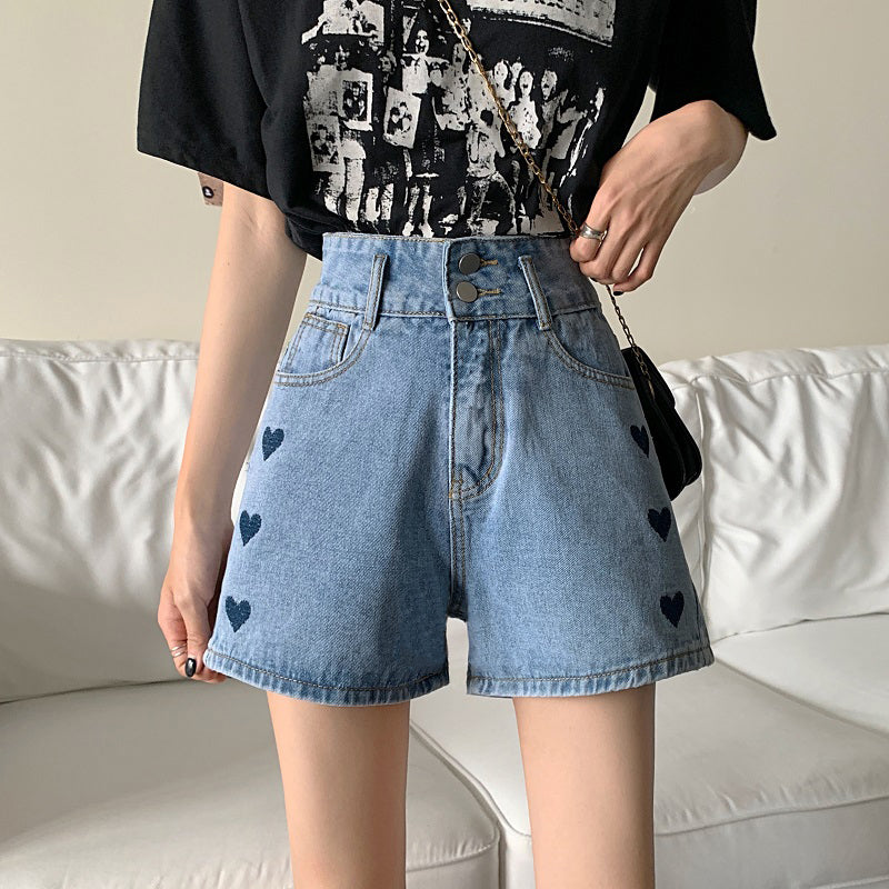 Heart Love Printed Jeans Shorts Pants – Tomscloth