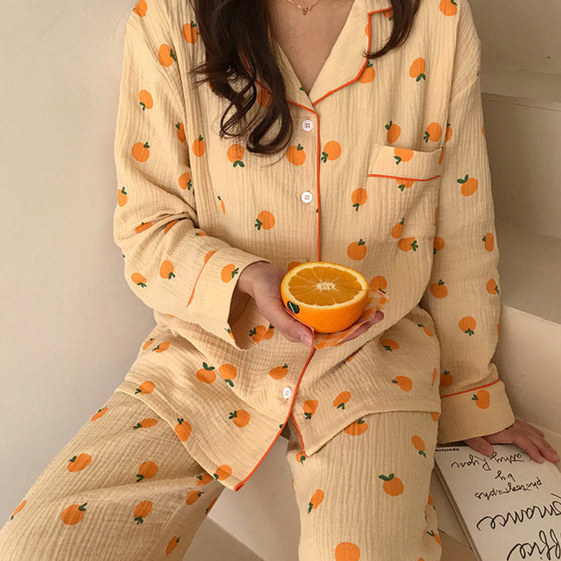 Cute Orange Pattern Printed 2Pcs Pajamas Set – Tomscloth