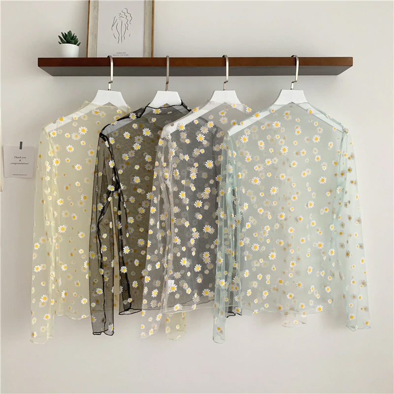 Long Sleeve Mesh Flower Pattern Blouse Shirt – Tomscloth
