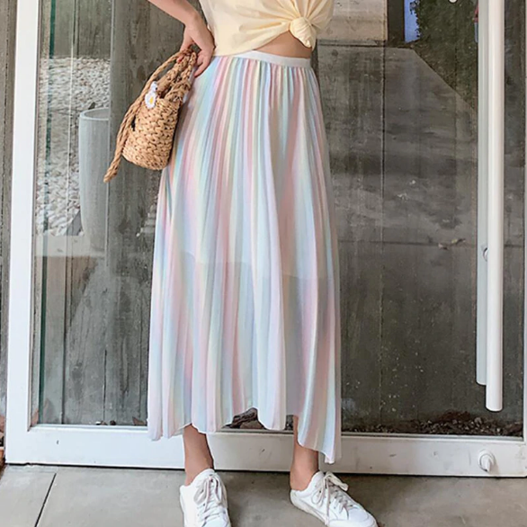Rainbow Gradient Glossy Pleated Skirt – Tomscloth