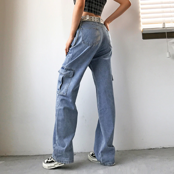 Side Cargo Pocket Loose Straight Denim Pants – Tomscloth