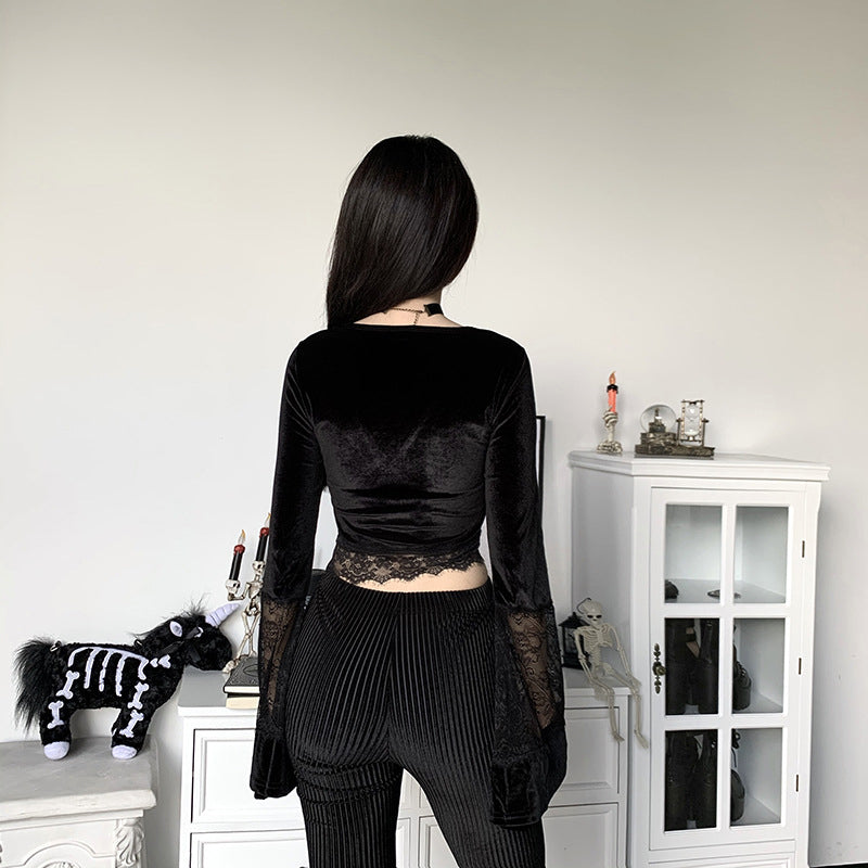 Sexy Lace Flare Sleeve V Neck Gothic Shirt Tomscloth