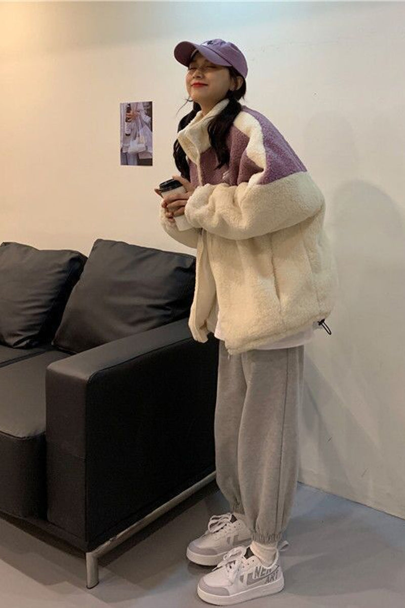 Long Sleeve Zip Up Velvet Color Fleece Jacket – Tomscloth