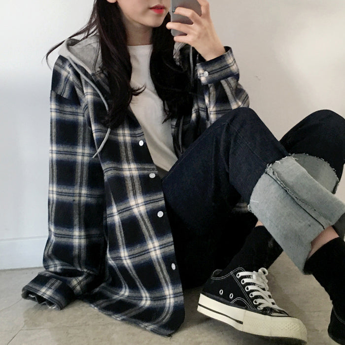 Black Plaid Hooded Loose Jacket – Tomscloth