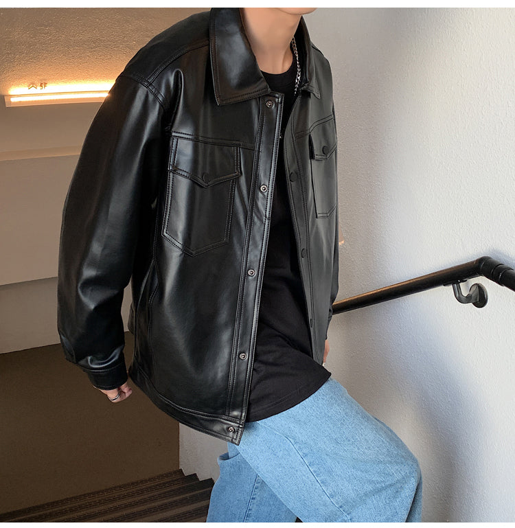 Hip Hop Stylish Loose Leather Men Jackets – Tomscloth