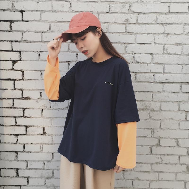 Retro Patchwork Fake Two Piece Long Sleeve Shirt – Tomscloth