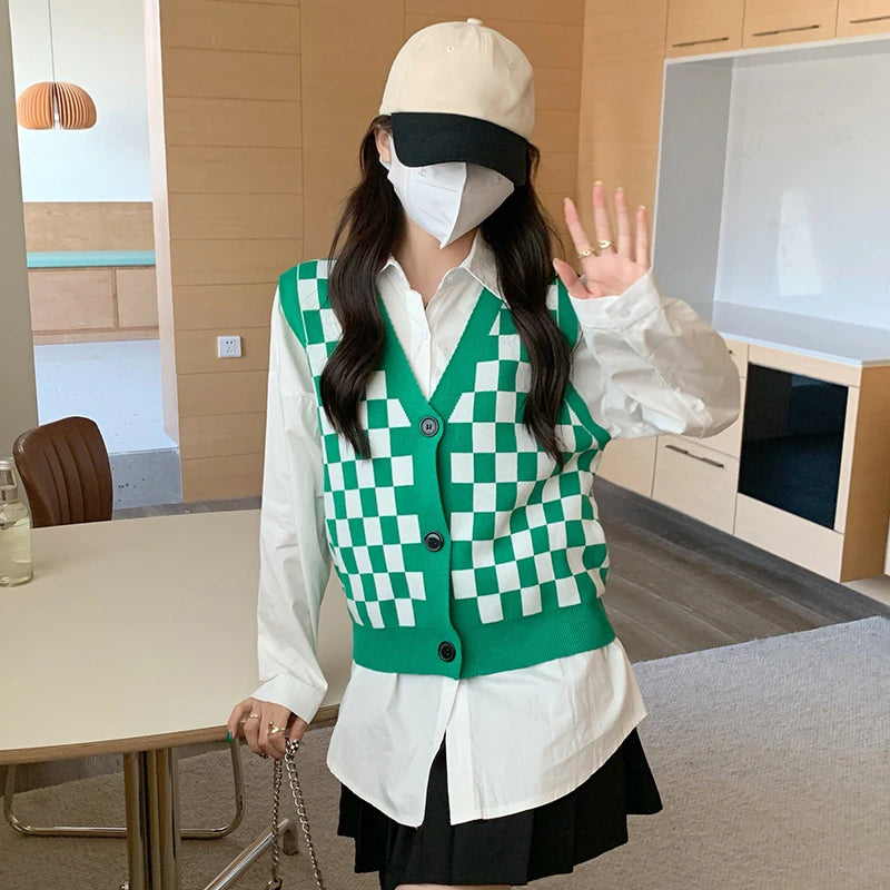 Colorful Checkered Sleeveless Vest Sweater – Tomscloth