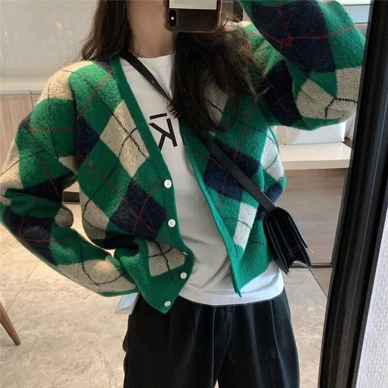 Geometric Diamond Pattern Knitted Cardigan Sweater – Tomscloth