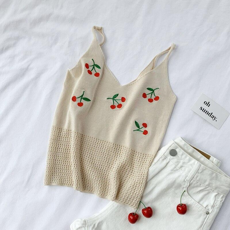 Knitted Cherry Embroidered Crop Top – Tomscloth