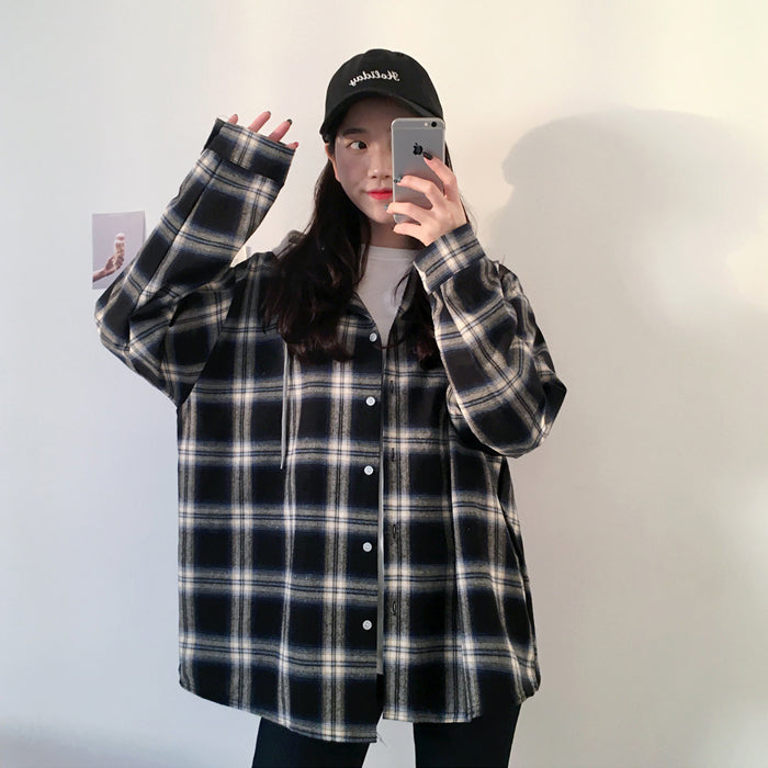 Black Plaid Hooded Loose Jacket – Tomscloth
