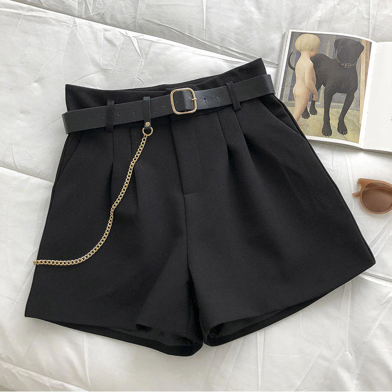 High Waist Basic Office Shorts With Belt and Chain – Tomscloth