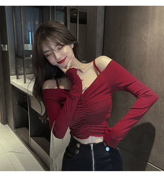 Sexy Long Sleeve Slash Neck Slim Shirts – Tomscloth