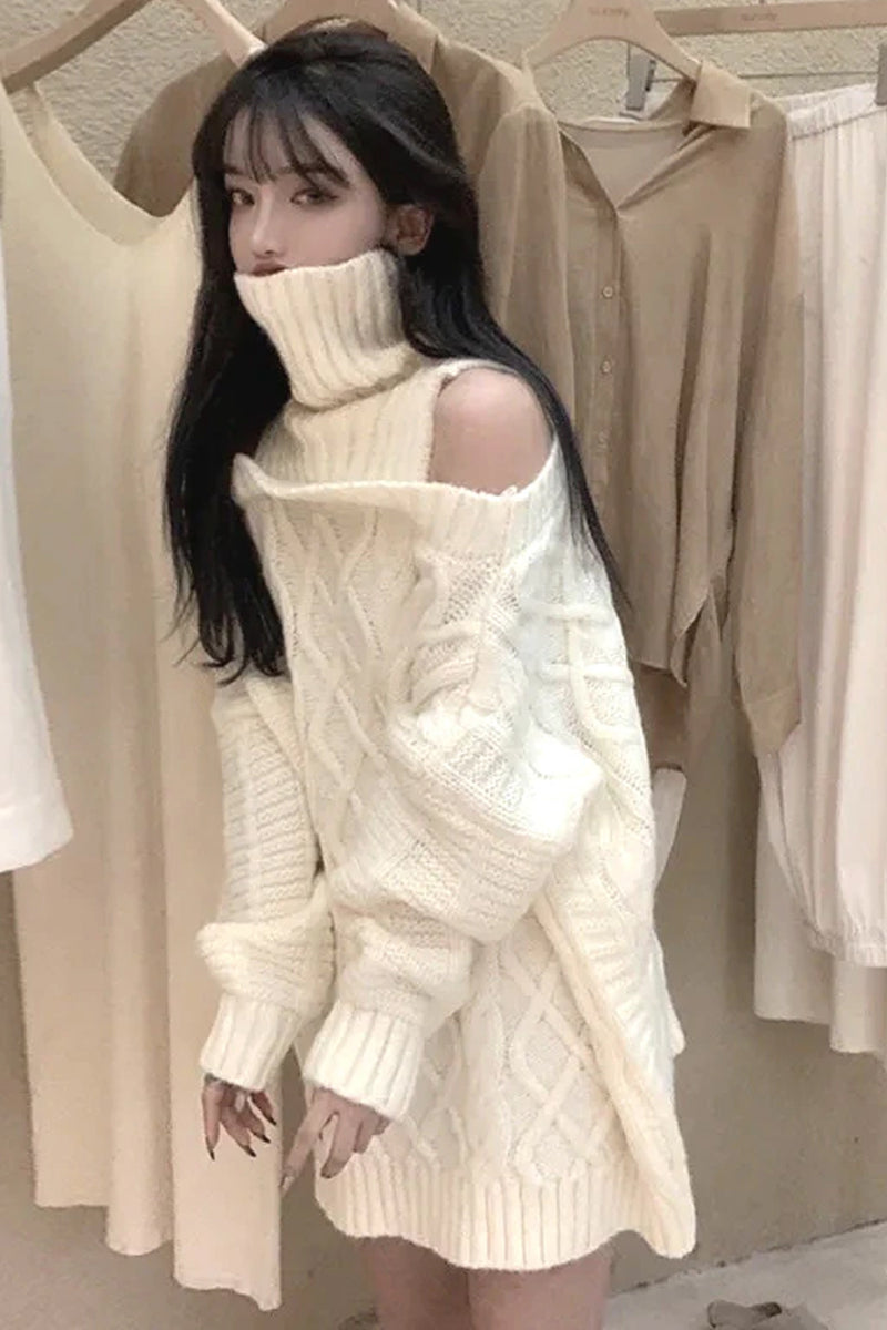 Sexy Off Shoulder Turtleneck Knitted Sweater – Tomscloth