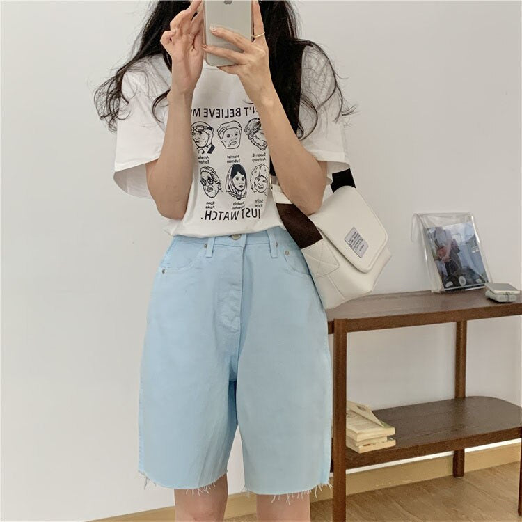 High Waist Wide Leg Pastel Colors Shorts Jeans – Tomscloth