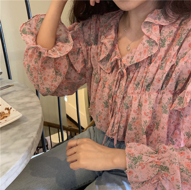 Loose Floral Chiffon Pink Blouse Shirts – Tomscloth