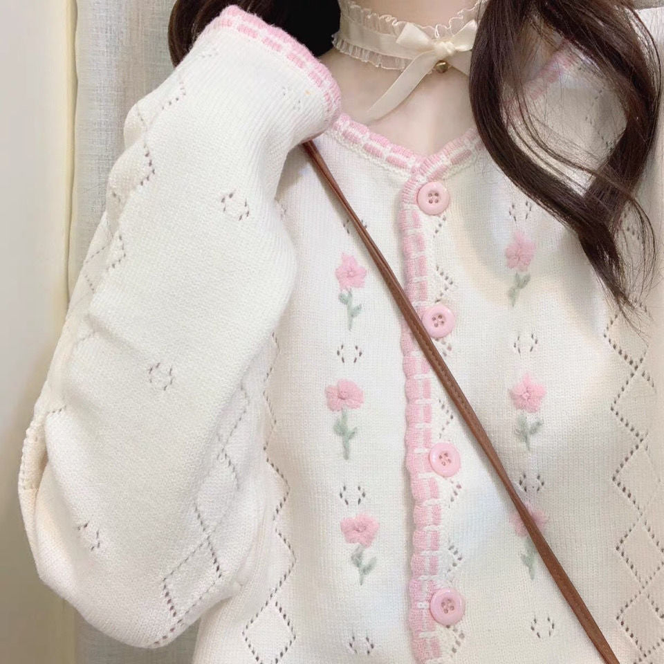 Flower Embroidered Cardigan Sweater – Tomscloth