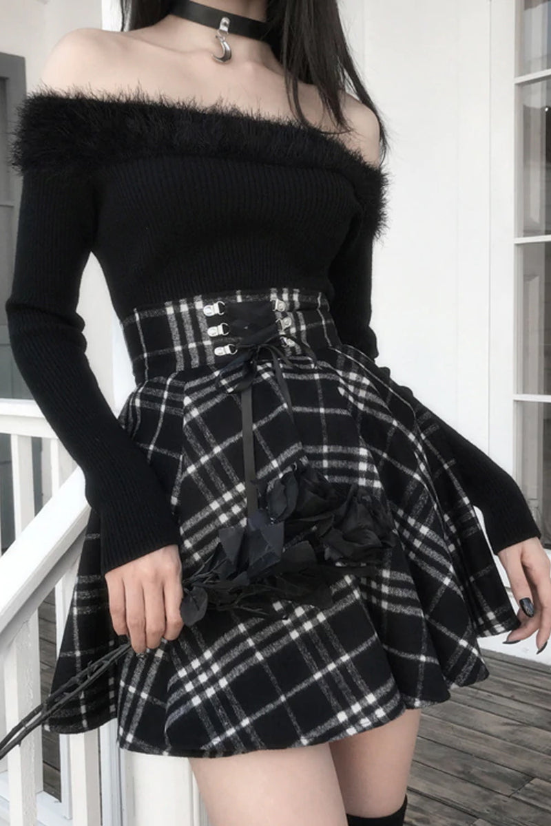 High Waist Lace Up Plaid Gothic Style Skirt – Tomscloth