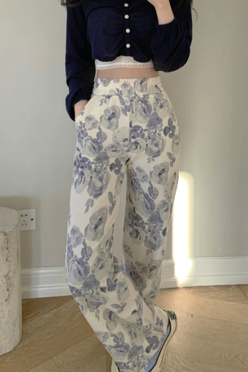 Floral Pattern Wide Leg Style Casual Long Pants – Tomscloth