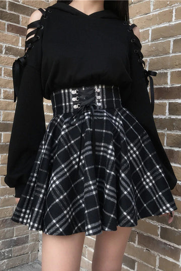 High Waist Lace Up Plaid Gothic Style Skirt – Tomscloth