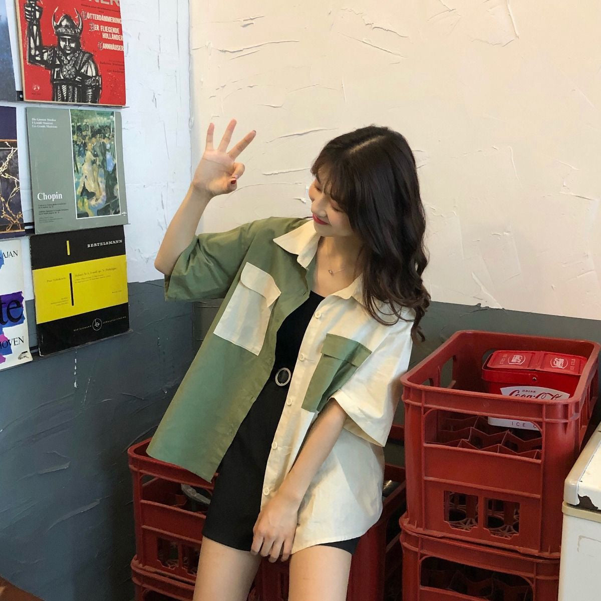 Short Sleeve 2 Colors Combination Blouse Shirt – Tomscloth